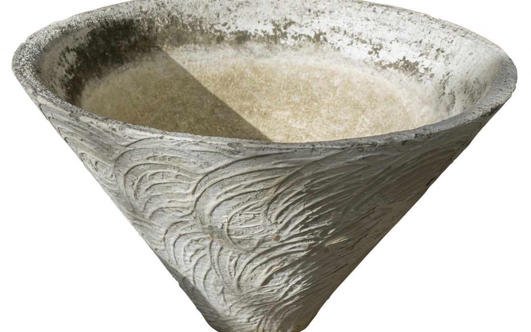 Pair French Cement Conical Planters with Flowing Embossed Motif Circa ...
