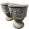 Pair of Cast Stone Greek Key and Swag Relief Urns | Inner Gardens
