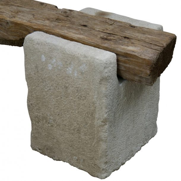 French Reclaimed Wood Bench with Limestone Legs | Inner Gardens