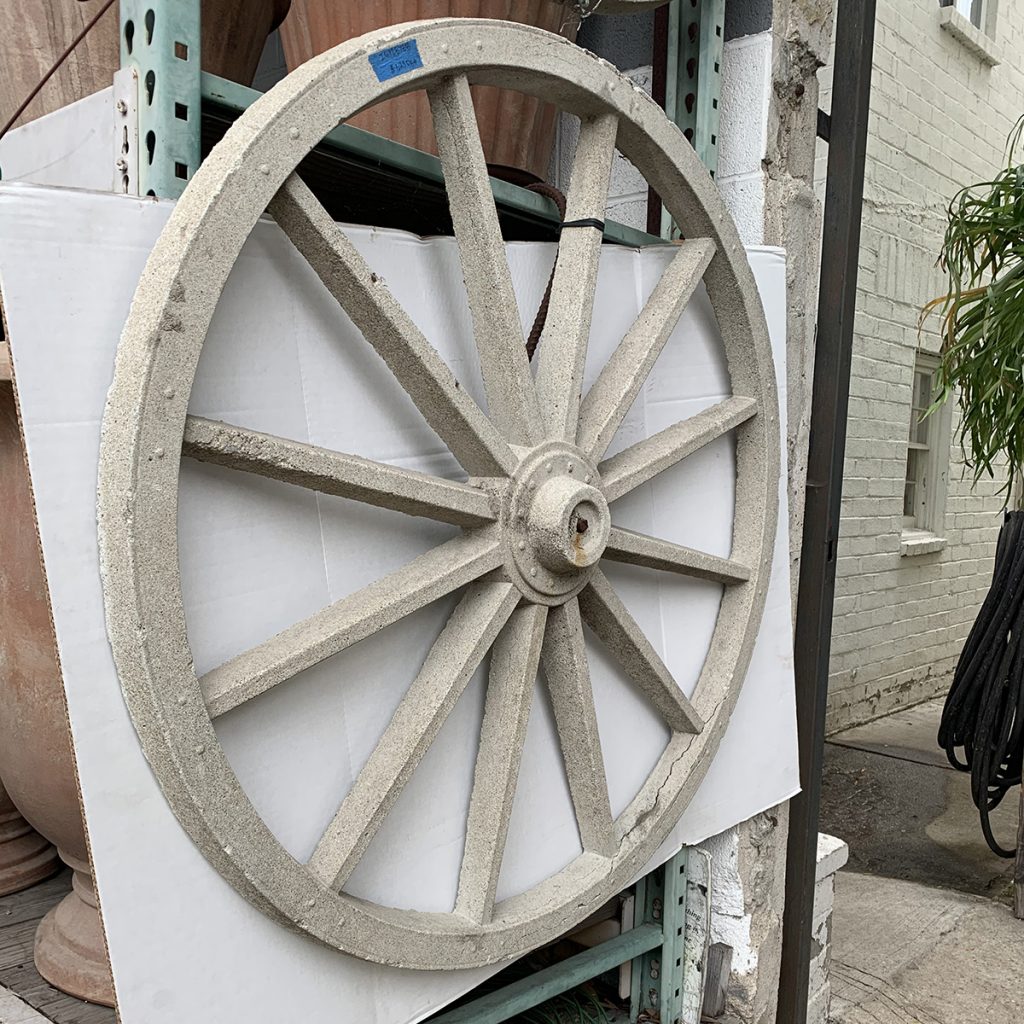 Vintage Wagon Wheel Garden Decor, Cast Stone | Inner Gardens