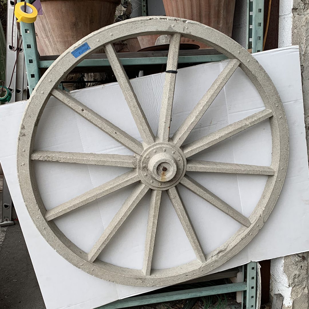 Vintage Wagon Wheel Garden Decor, Cast Stone | Inner Gardens