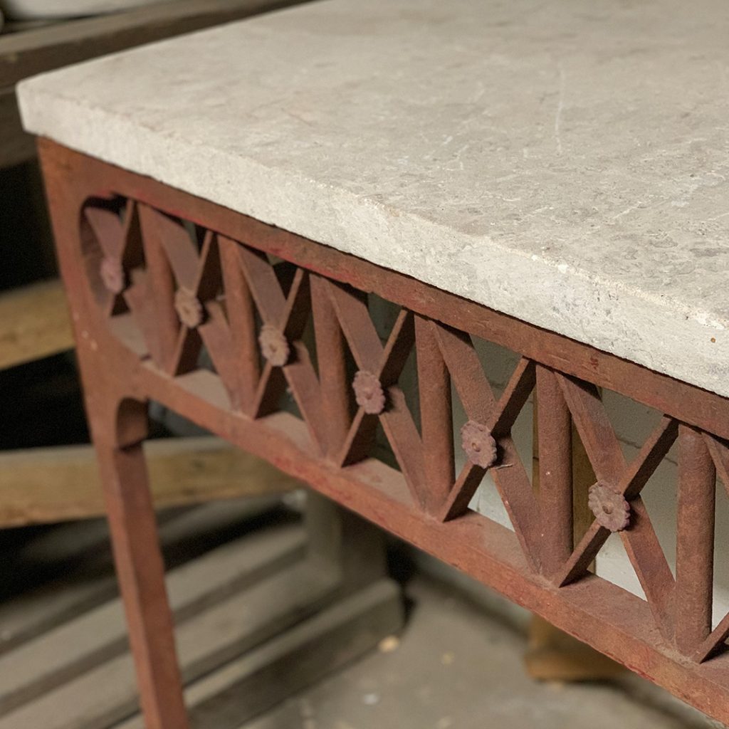 Vintage Mid Century Console Table, Stone Top | Inner Gardens