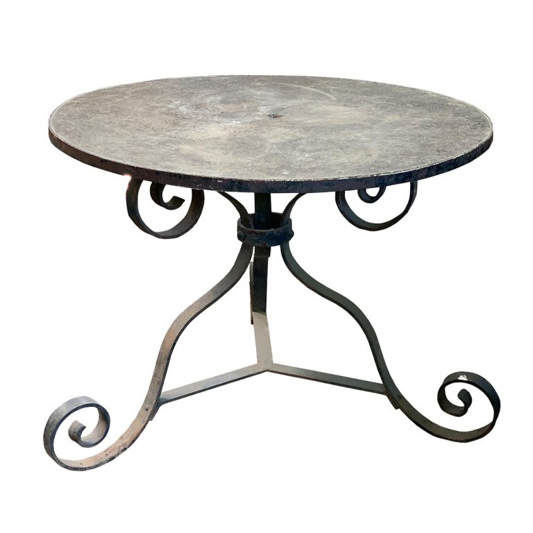 Antique Cast Stone Garden Table on Iron Base | Inner Gardens