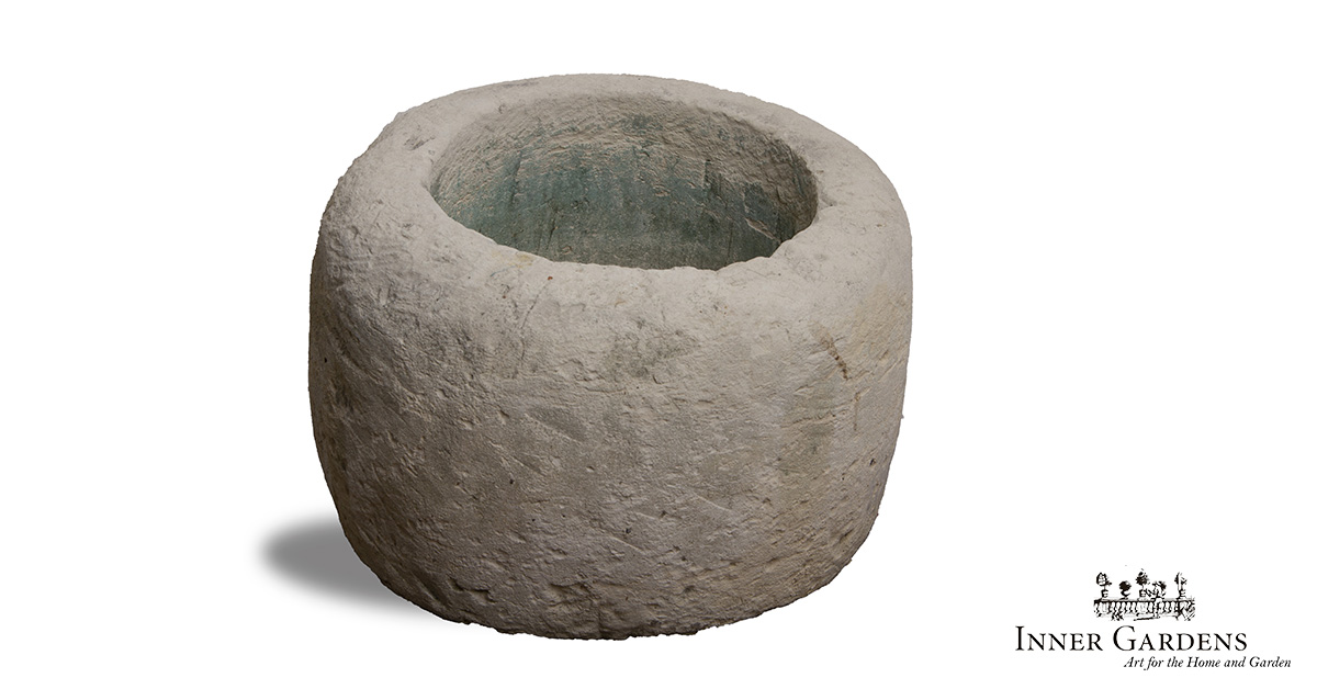 Outdoor Planter Pot: Antique Limestone, Grey | Inner Gardens