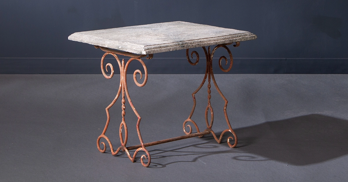 Vintage Limestone Table with Iron Base | Inner Gardens