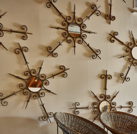 Sun Mirror in Wrought Iron Arrow Frame | Inner Gardens